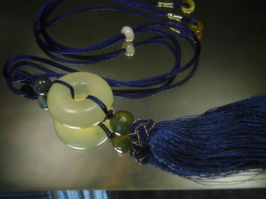 Jade Tassel Necklace/ Natural Huge Jade Ring Necklace/ Genuine Icy ...