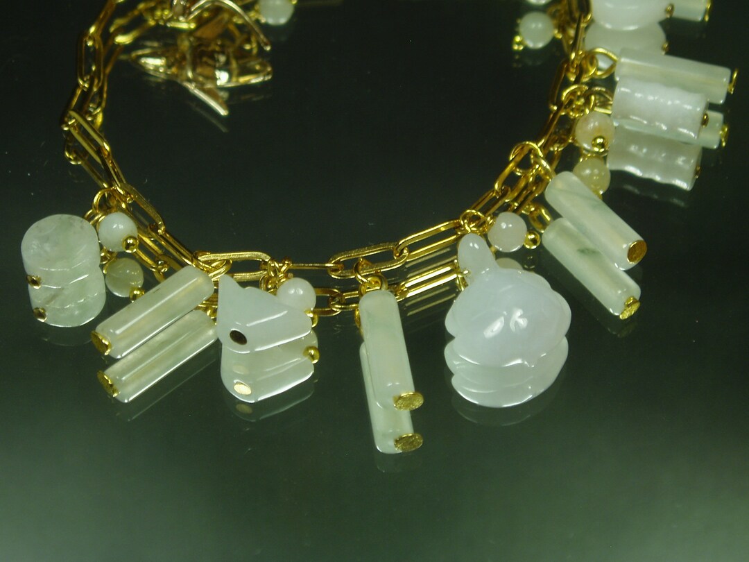 Jadeite Charm Bracelet/ Jadeite Turtle Heart Bamboo Ingot Coin Charm ...