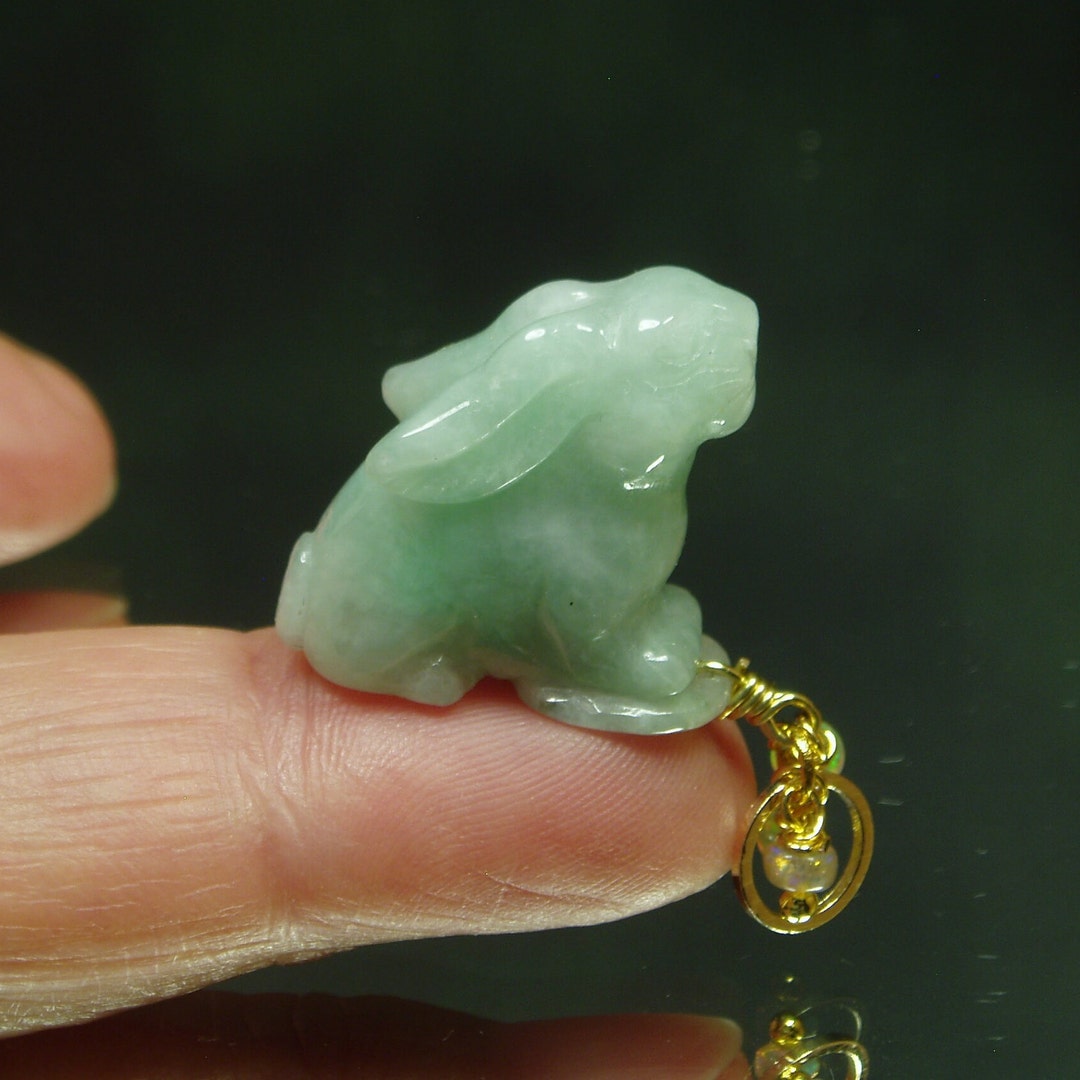 Green Jadeite Jade Bunny Pendant: 16K Gold Filled Necklace, Ethiopian ...