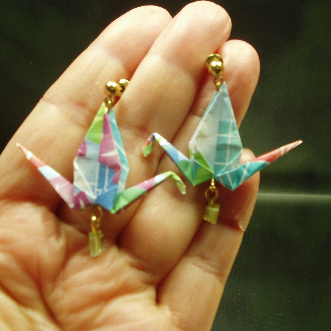 Origami Crane Earrings: Handmade Paper Cranes With Glass Beads - Etsy