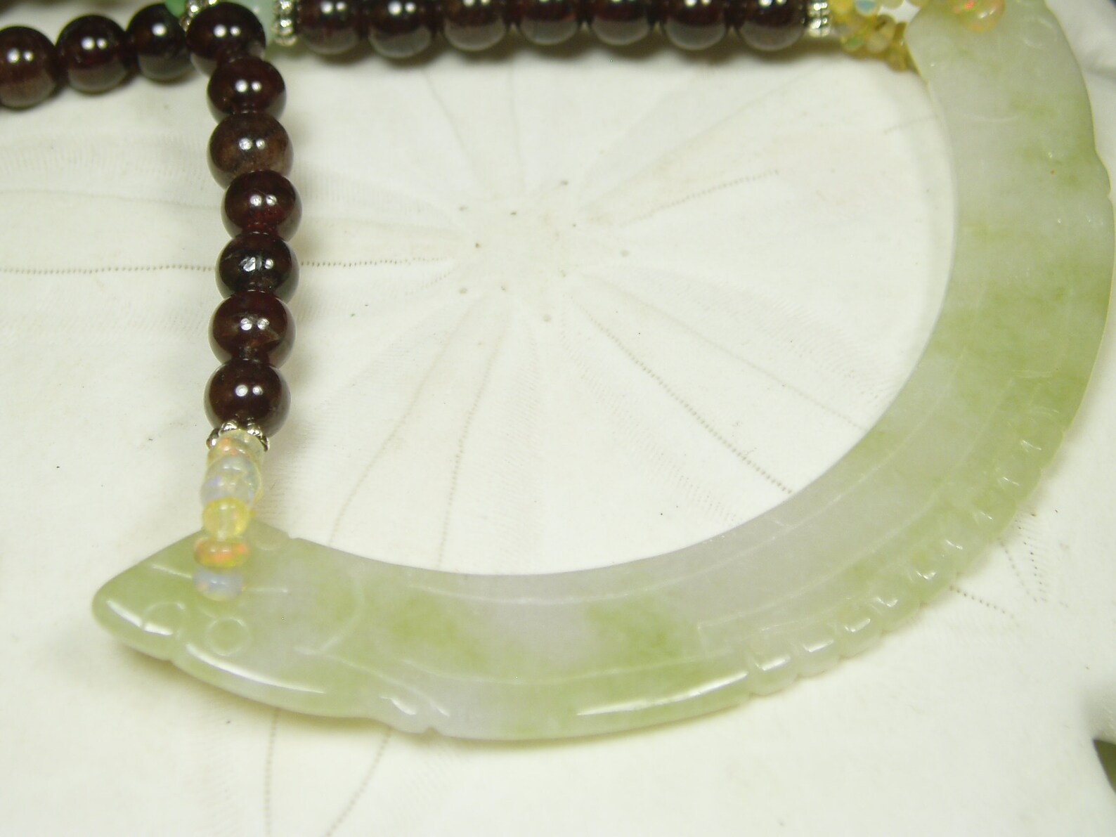 Genuine Jadeite Necklace/ Carved Jade Quarter Moon Shape | Etsy