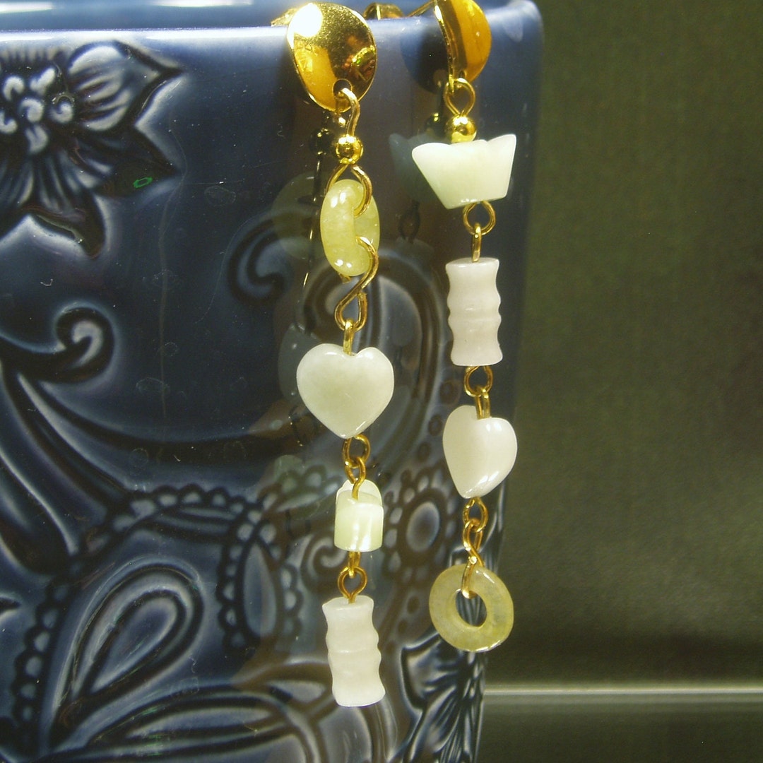 Genuine Jadeite Earrings/ Natural Jade Heart Bamboo Ingot - Etsy
