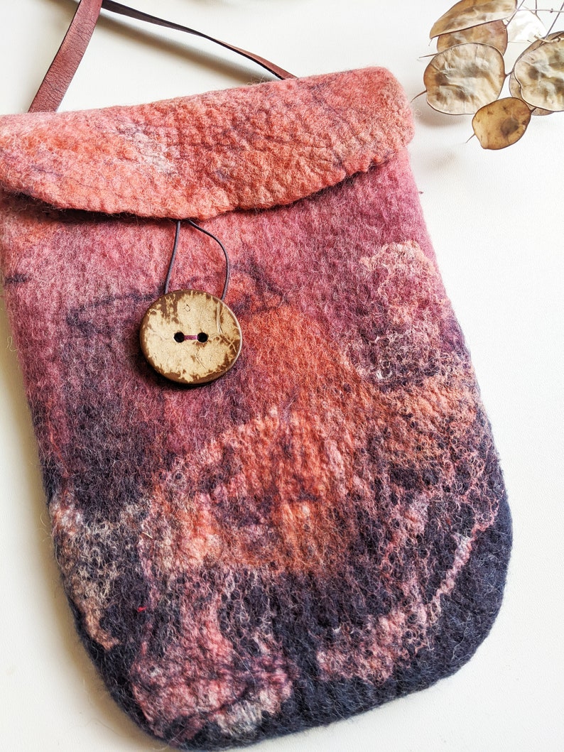 Wet Felted Bag in the Shades of Pink and Purple, Practical Wool Pouch ...