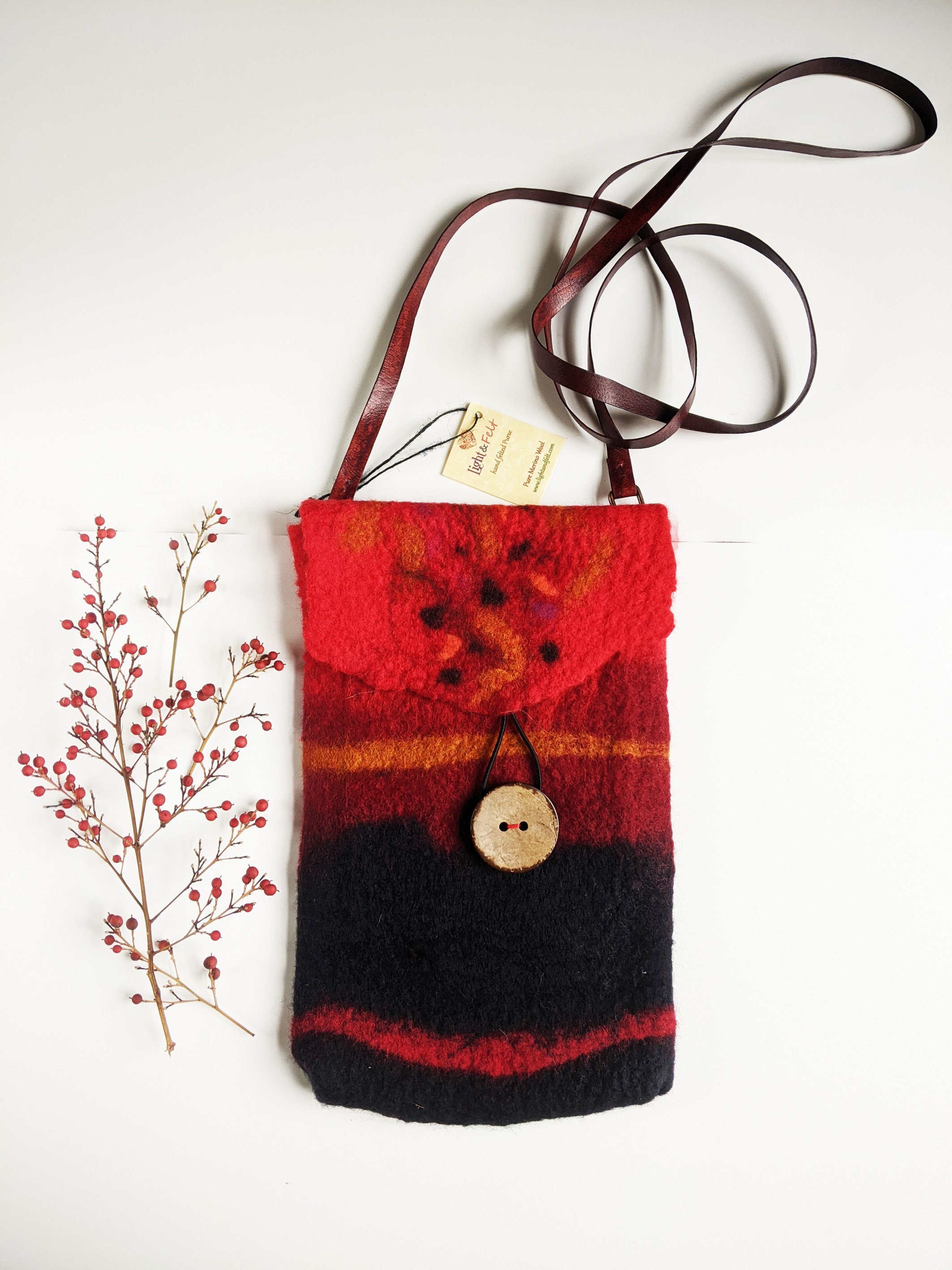 Soft, Wet Felted Red and Black Bag, Practical Wool Pouch, Handmade Gift ...