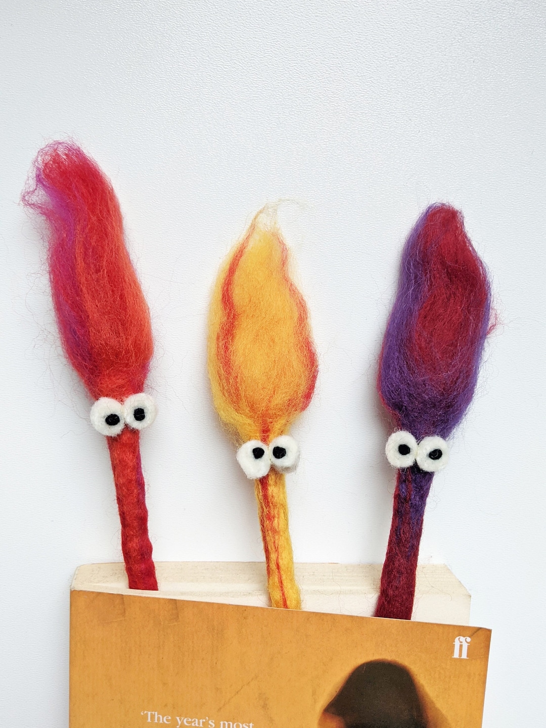 Hand Felted Book Worms, Set of Three Hand Felted Bookmarks, Felted Wool ...