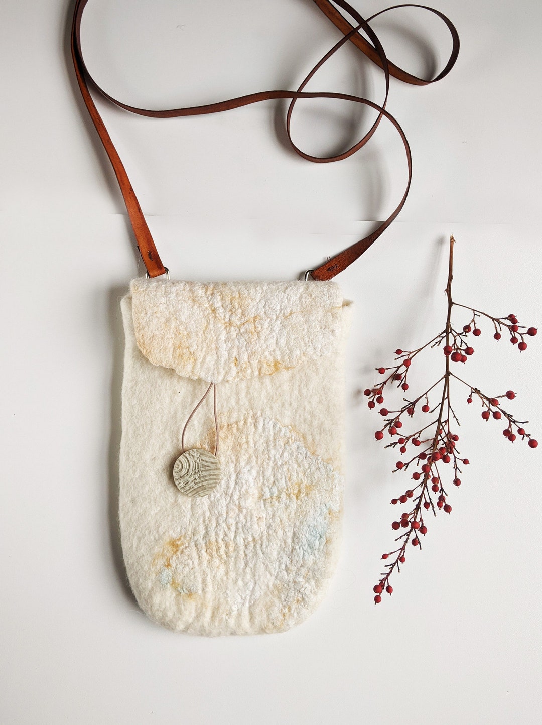 Small Wet Felted White Bag, Silk and Wool Soft Pouch, Unique Christmas ...