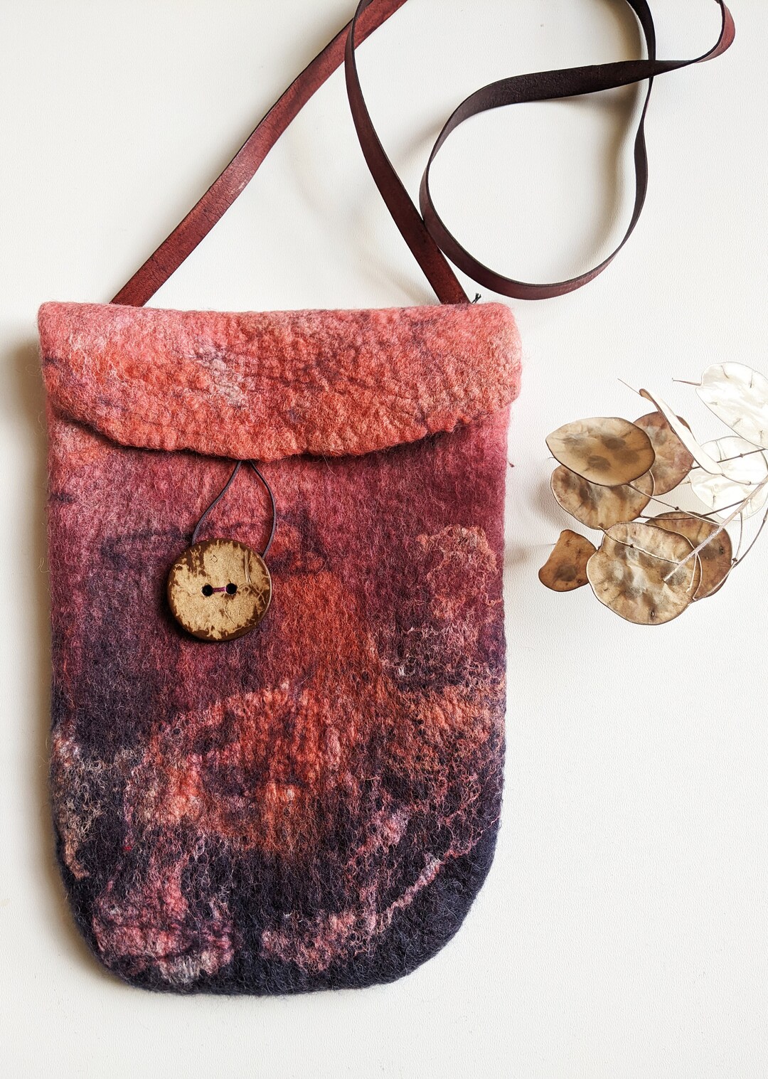 Wet Felted Bag in the Shades of Pink and Purple, Practical Wool Pouch ...