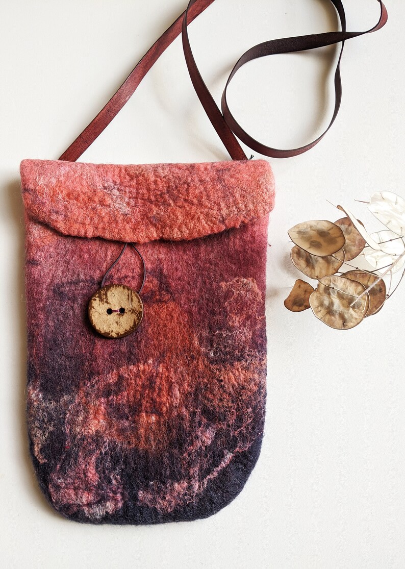 Wet Felted Bag in the Shades of Pink and Purple, Practical Wool Pouch ...