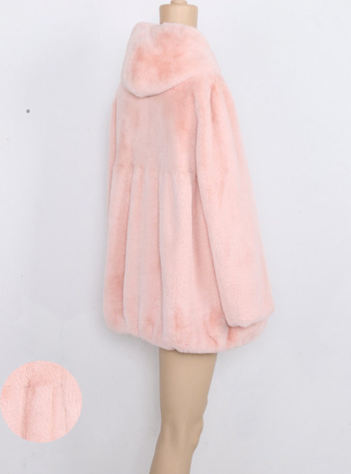 Faux Rabbit Fur Mid Length Coat Pink | Etsy