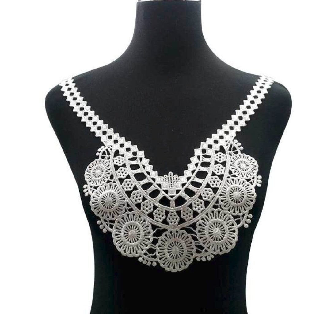 Lace Collar Applique, Floral Applique, Embrodiered Aplique, Vintage ...