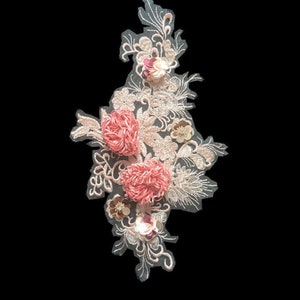 3D Pink Beaded Lace Collar Applique, Flower Patch, Embrodiered Aplique ...