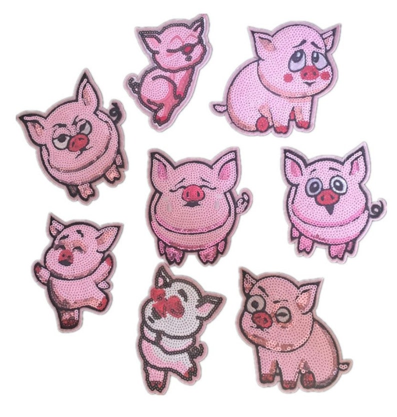 Mixed 8pcs Sequined Pig Patches Assortment Iron on Embroidery - Etsy