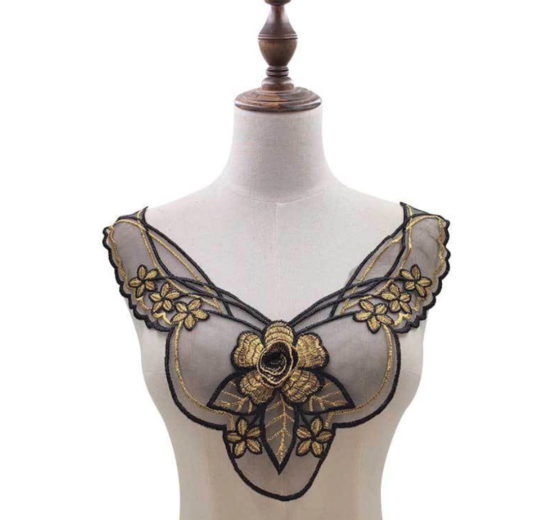 Gold Line Collar Applique, Floral Applique, Embrodiered Aplique ...