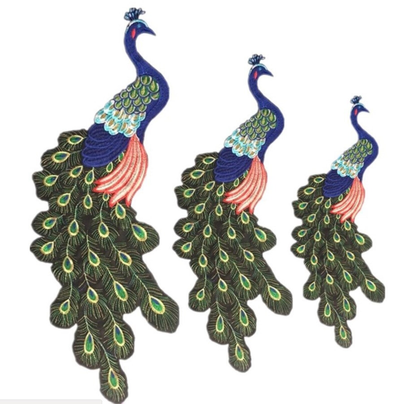 Embroidery 3 Pcs Peacocks Patch Sew on Applique Sticker for - Etsy
