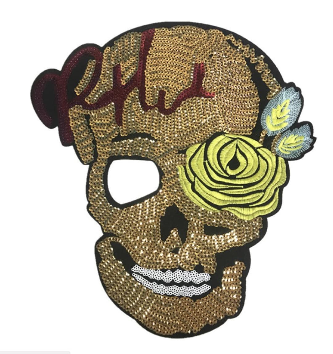 Sequined Skull Head Patch, Iron on Patches Embroidery Applique Sticker ...