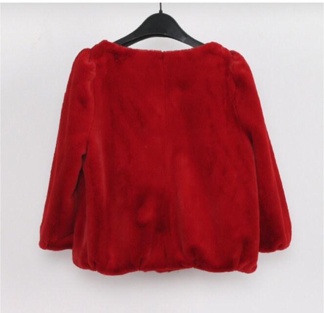 Faux Rabbit Fur Round Neck Short Jacket Red - Etsy