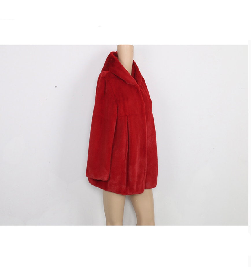 Faux Rabbit Fur Mid Length Coat Red Color - Etsy