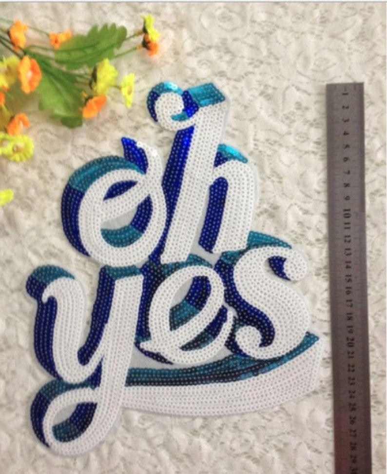 Sequined OH YES Patch, Iron on Patches Embroidery Applique Sticker for ...