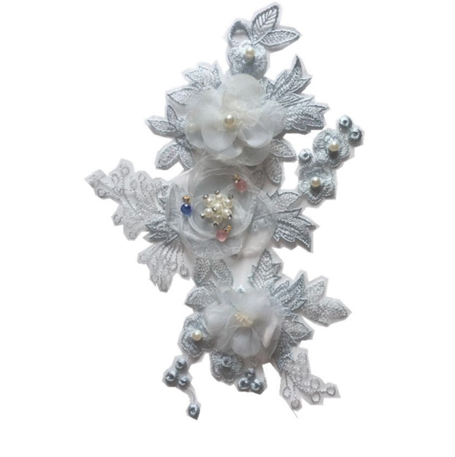 3D White Beaded Lace Collar Applique Flower Patch | Etsy