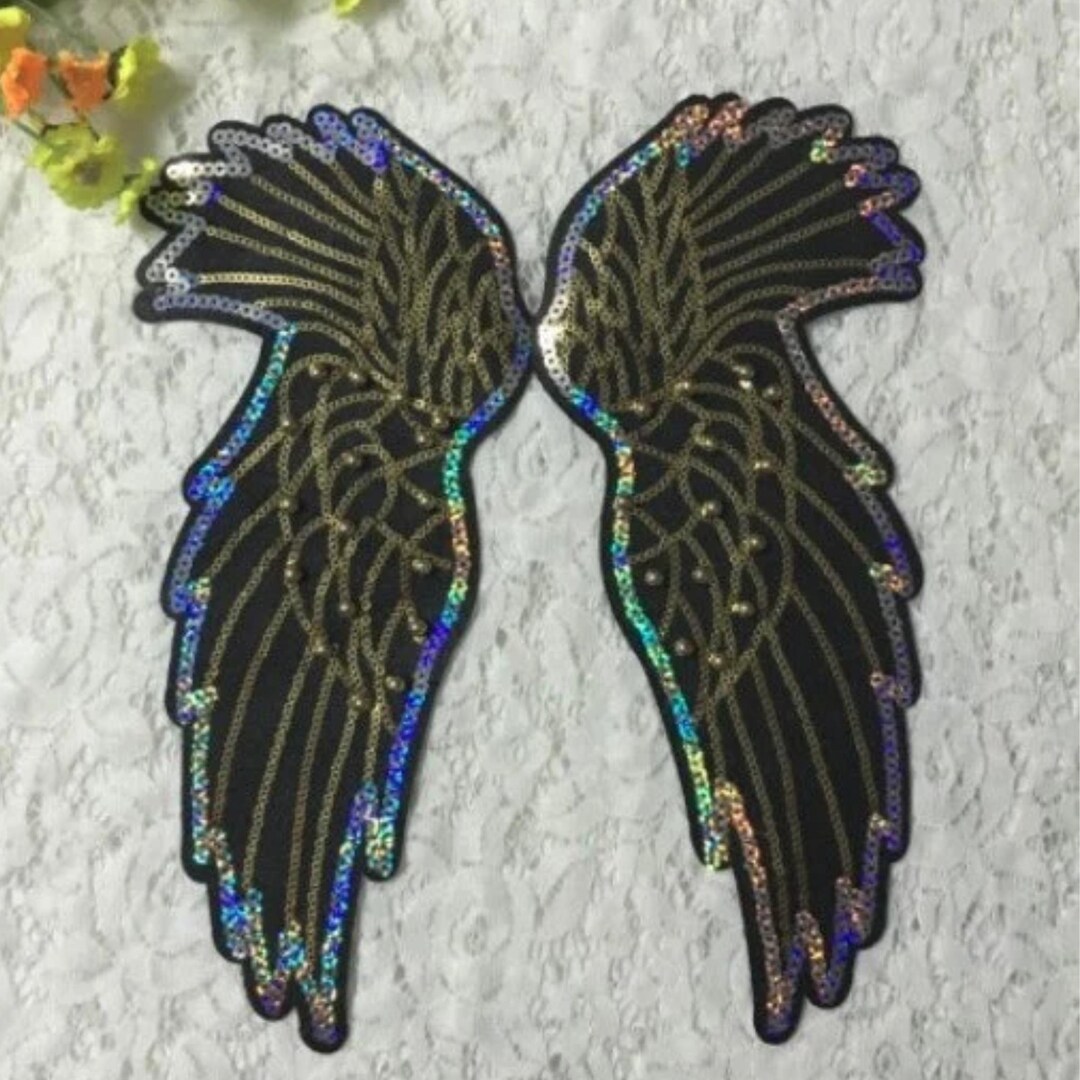 Sequined A Pair of the Shining Wing Patch Sew on Applique Sticker for ...