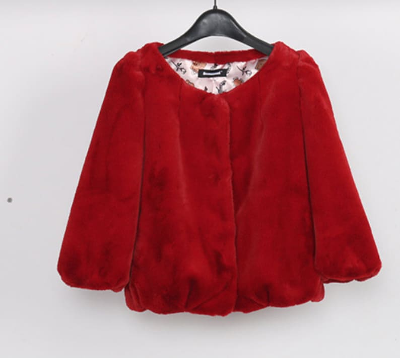 Faux Rabbit Fur Round Neck Short Jacket Red - Etsy