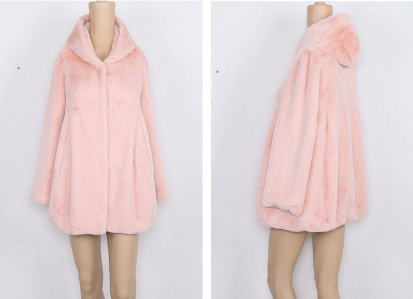 Faux Rabbit Fur Mid Length Coat Pink - Etsy