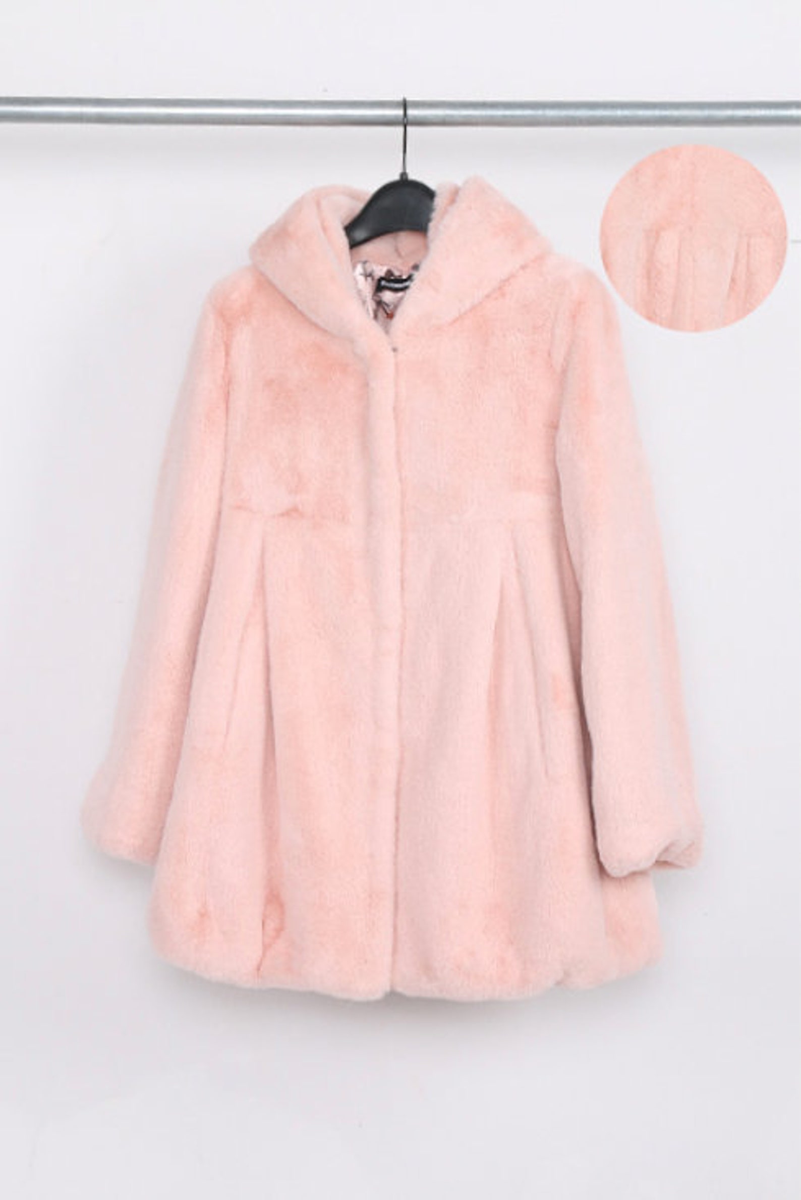Faux Rabbit Fur Mid Length Coat Pink - Etsy
