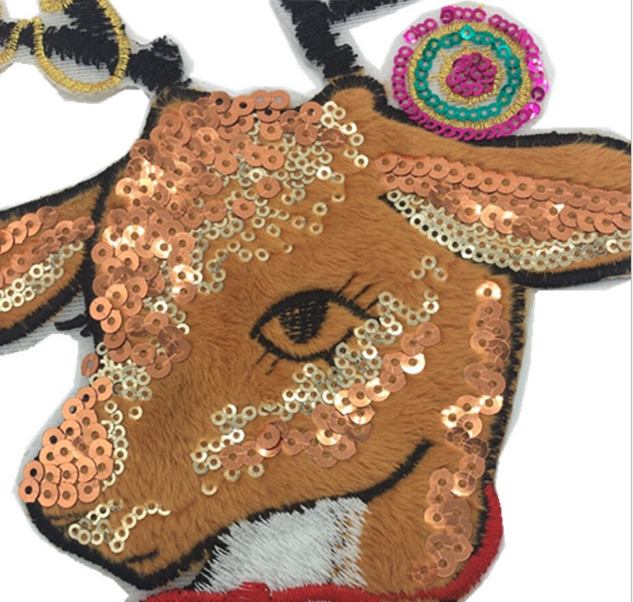 Sequined the Deer Head Patch, Patches Iron- on Applique Sticker for ...