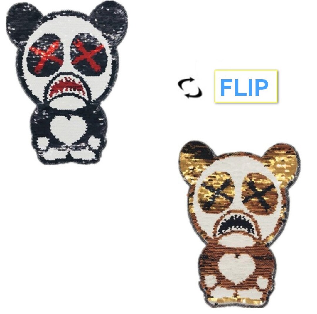 Flip Sequined the Scary Panda Patch, Sew on Applique Sticker for ...