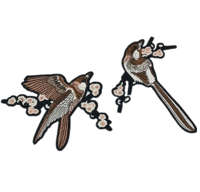 Sequined Two Magpie Patch Patches Sew on Applique Sticker for - Etsy