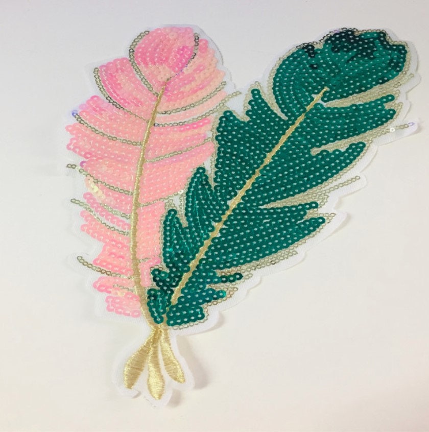 Sequined the Feather Patch Sew on Applique Sticker for - Etsy
