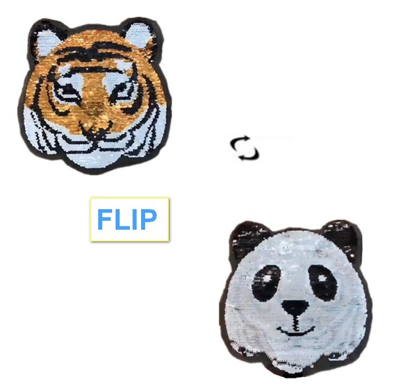 Flip Sequined the Tiger N Panda Patch Sew on Applique Sticker | Etsy