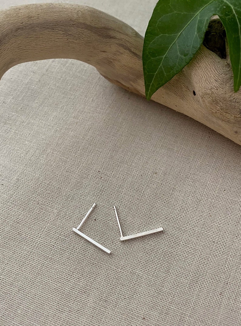 Sterling Silver Bar Stud Earrings - Minimalist Line Jewelry - Etsy