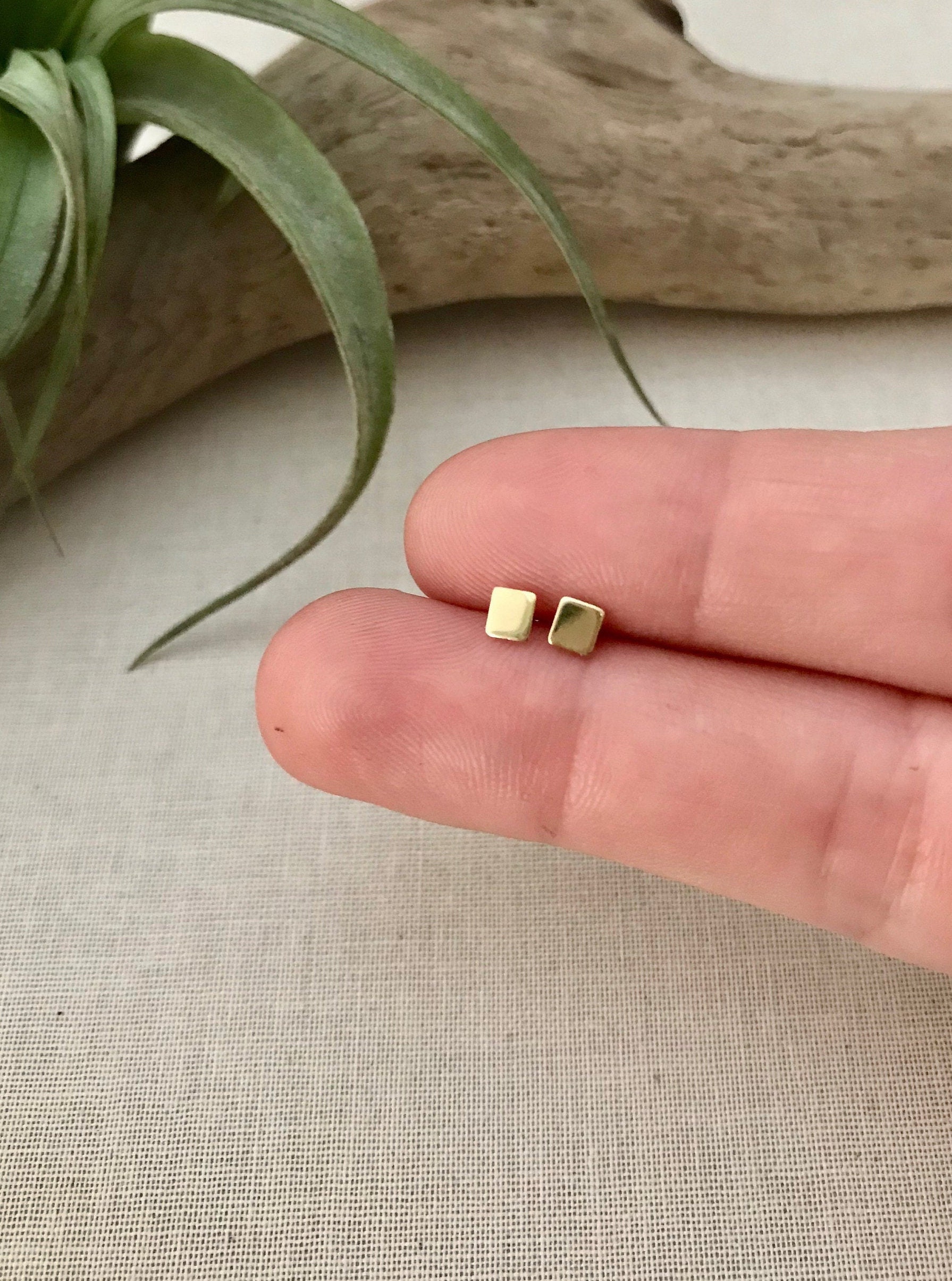 Tiny Square Stud Earrings in Gold. Sterling Silver Posts. Geometric ...