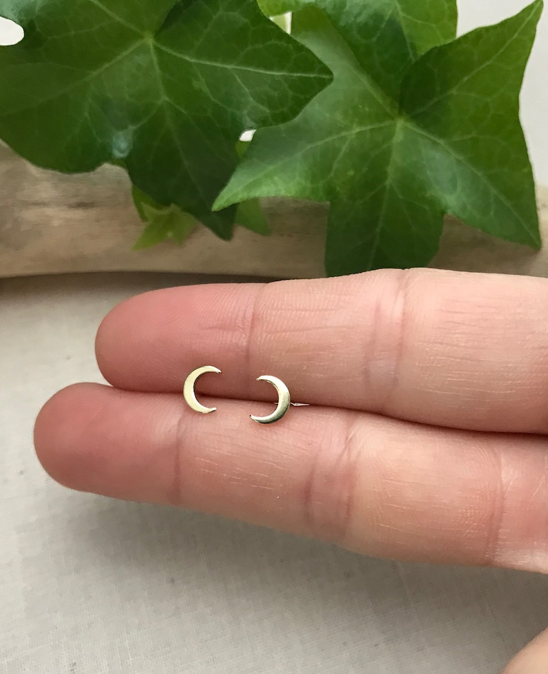 Tiny Crescent Moon Stud Earrings in Gold. Sterling Silver - Etsy
