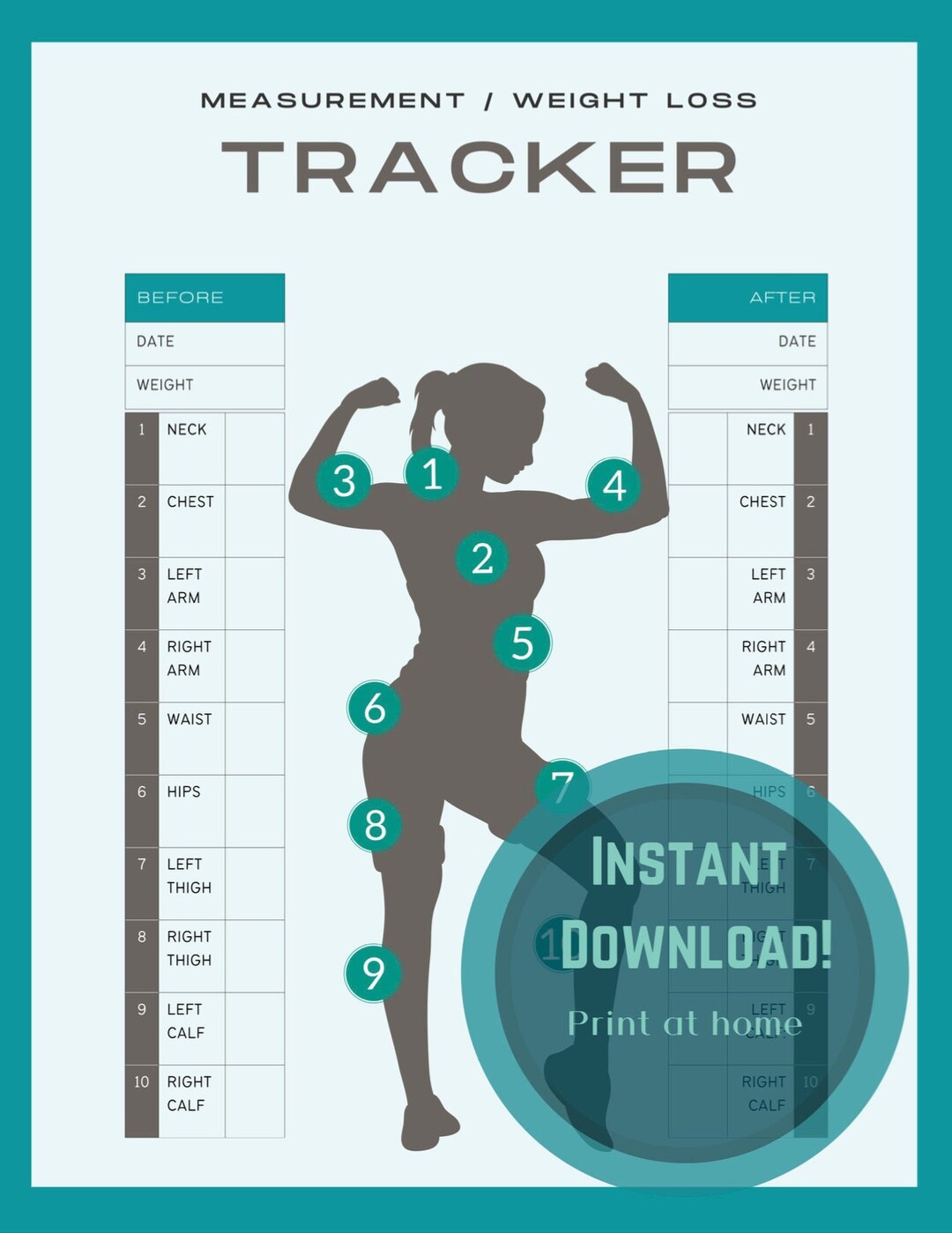 Measurement/weight Loss Tracker, Measurement Tracking Sheet, Printable ...