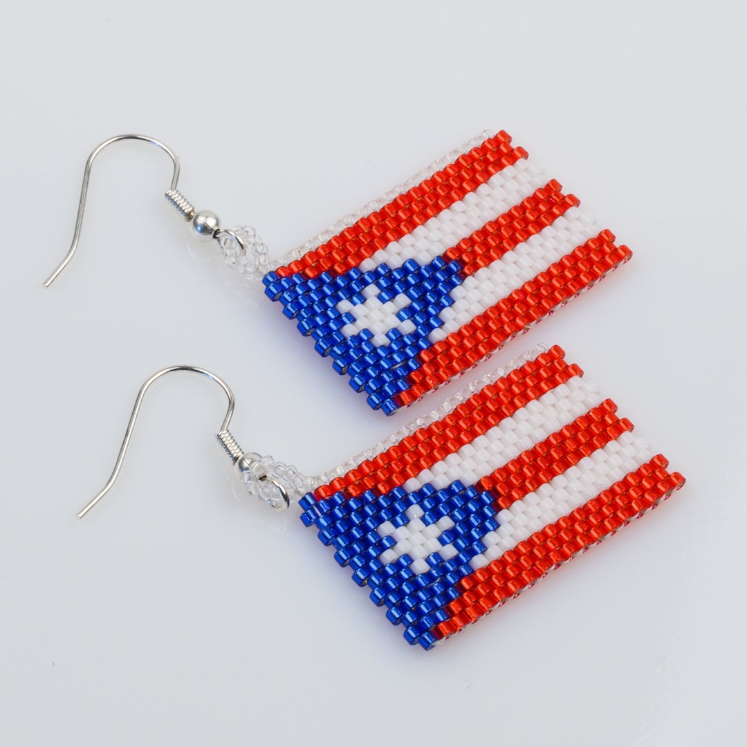 Puerto Rico Flag Seed Beads Earrings Made in the USA 90101020 - Etsy