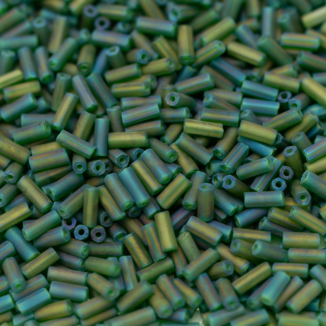 Czech Bugle Beads Straight #2 4mm Matte Green Rainbow 15g 10402044 - Etsy