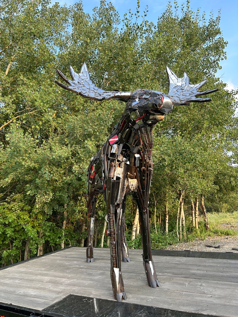 Reclaimed Metal Moose Sculpture: Rustic Yard Art, Vintage Tool Design ...