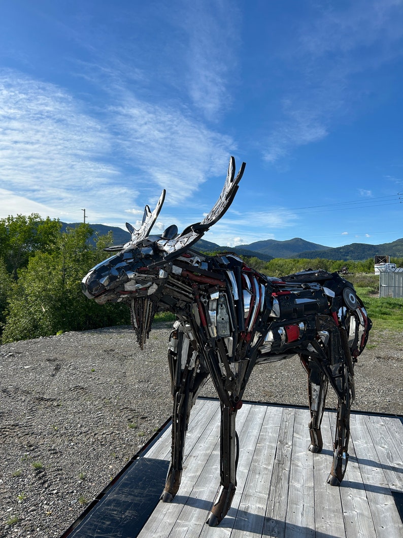 Reclaimed Metal Moose Sculpture: Rustic Yard Art, Vintage Tool Design ...