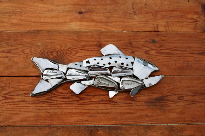 Golf Club Fish Sculpture: Metal Wall Art, Man Cave Decor, Recycled ...