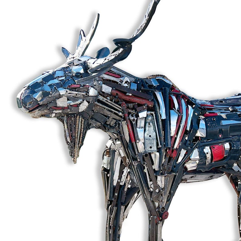 Reclaimed Metal Moose Sculpture: Rustic Yard Art, Vintage Tool Design ...