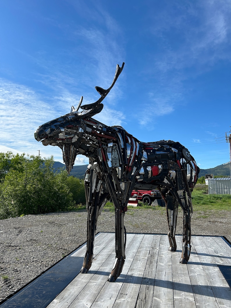 Reclaimed Metal Moose Sculpture: Rustic Yard Art, Vintage Tool Design ...