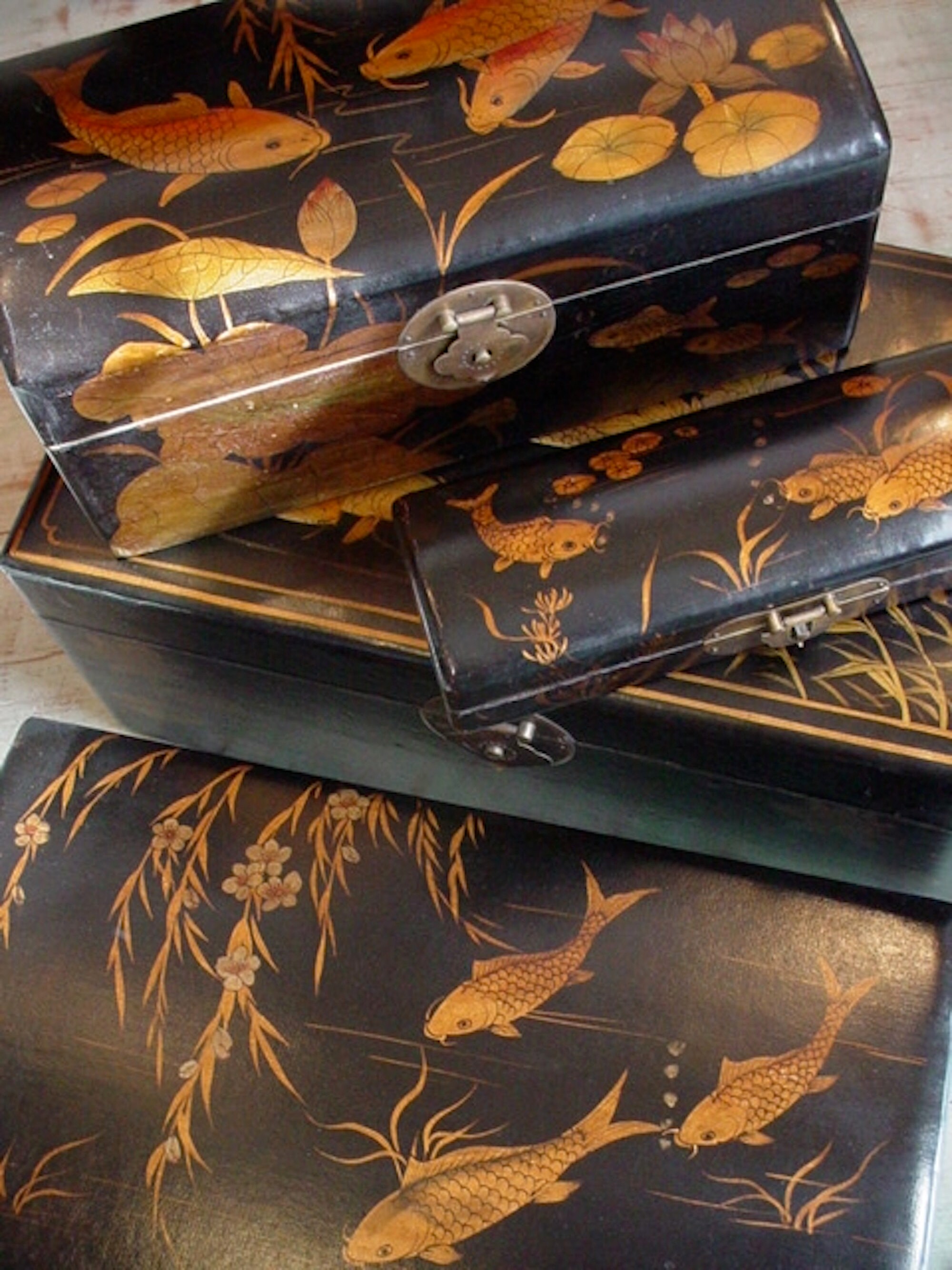 Vintage Hand Painted Jewelry Boxes - Fish Ocean Sea Theme ~ Asian ...