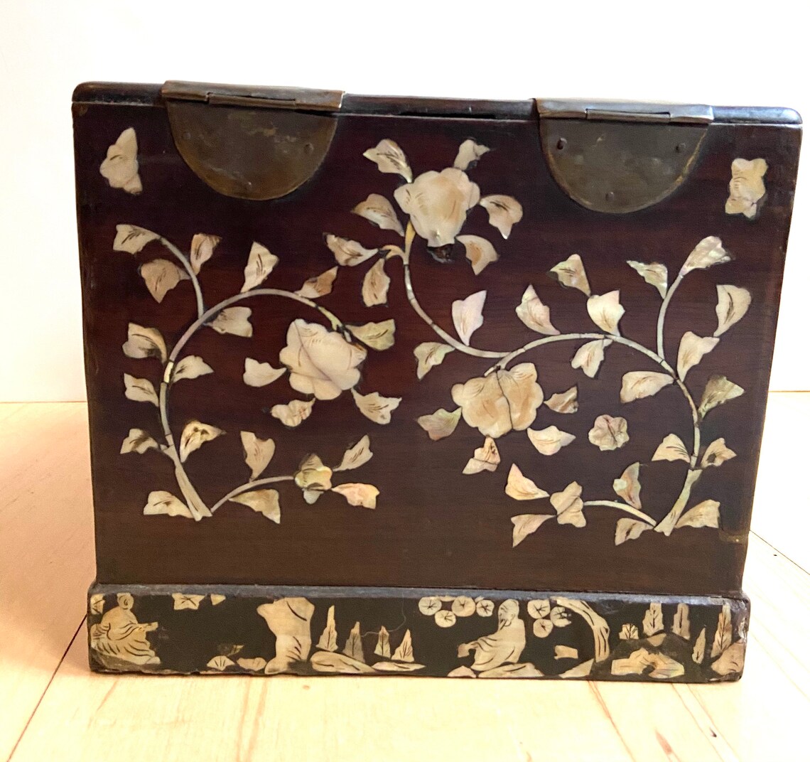 1800's Chinese Antique Rosewood Mother of Pearl Jewelry Box With Mirror ...
