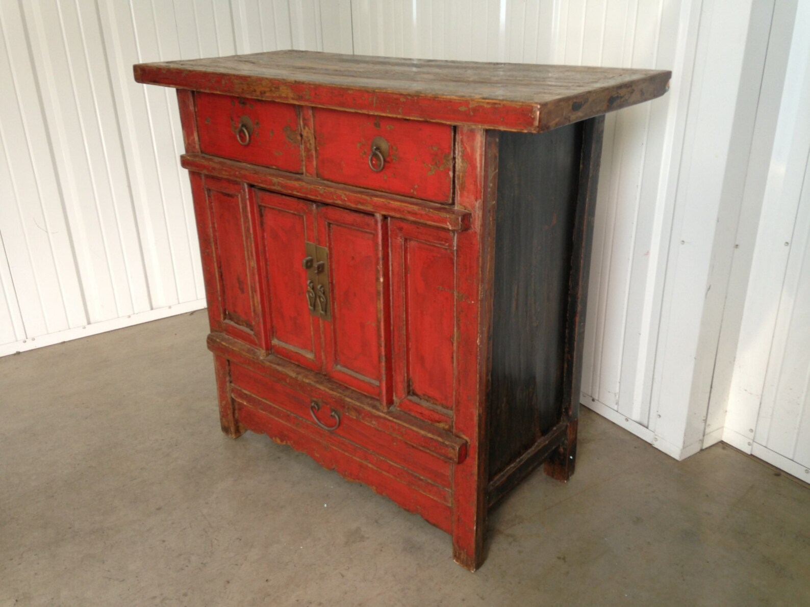 19th Century Red Lacquered Antique Chinese Asian Chest Cabinet 1800's ...