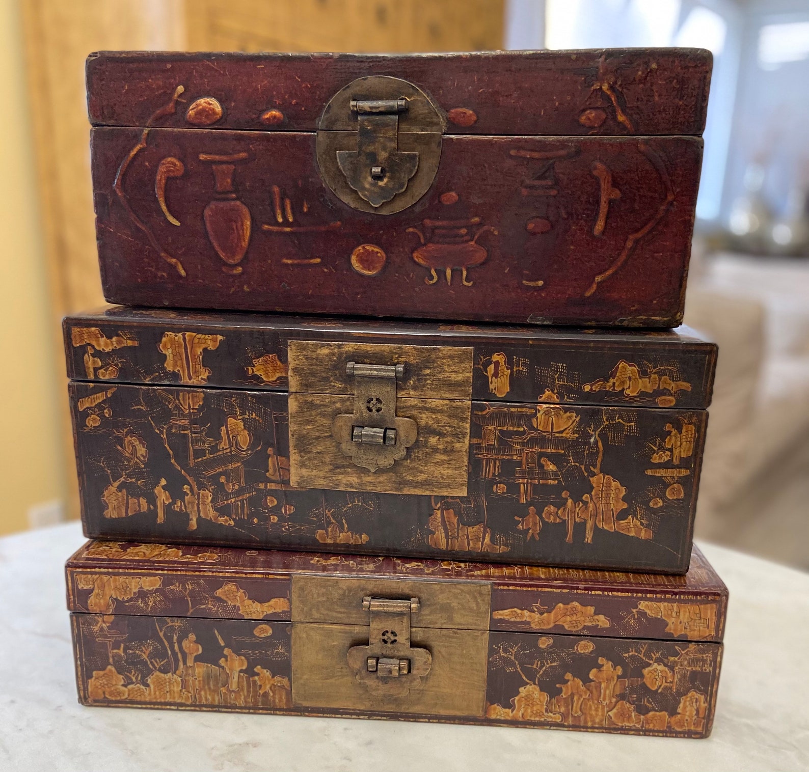 1800's Chinese Antique Hand Painted Boxes ~ 19th Century ~ Qing Dynasty ...