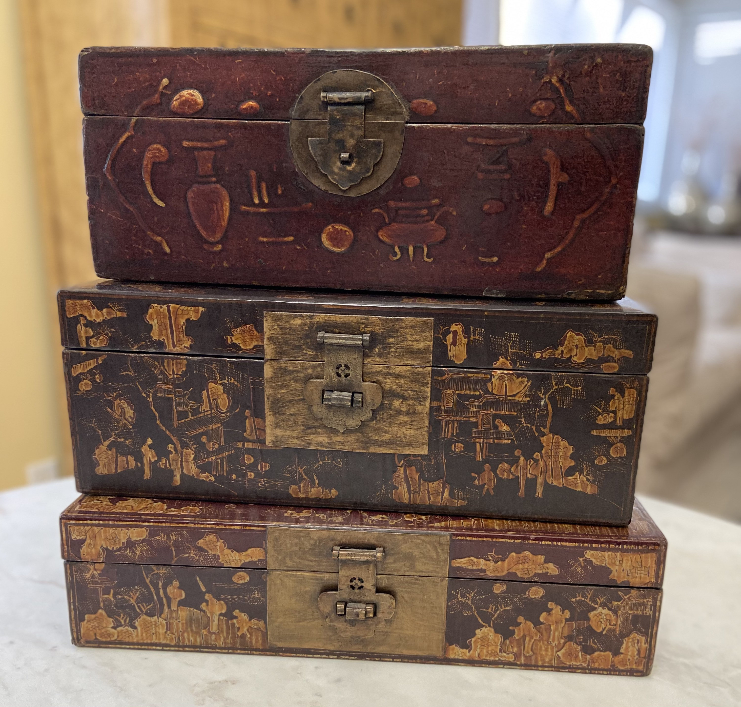 1800's Chinese Antique Hand Painted Boxes 19th Century Qing Dynasty ...