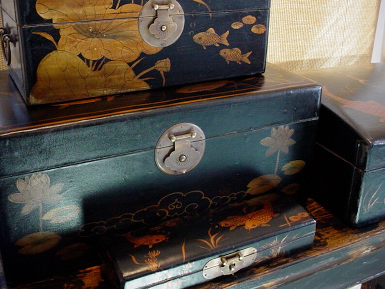 Vintage Hand Painted Jewelry Boxes - Fish Ocean Sea Theme ~ Asian ...