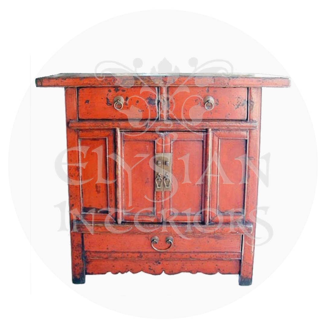 19th Century Red Lacquered Antique Chinese Asian Chest Cabinet 1800's ...